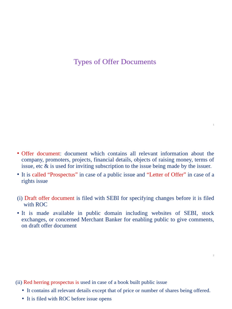 Types of Offer Documents | PDF | Initial Public Offering | Securities ...