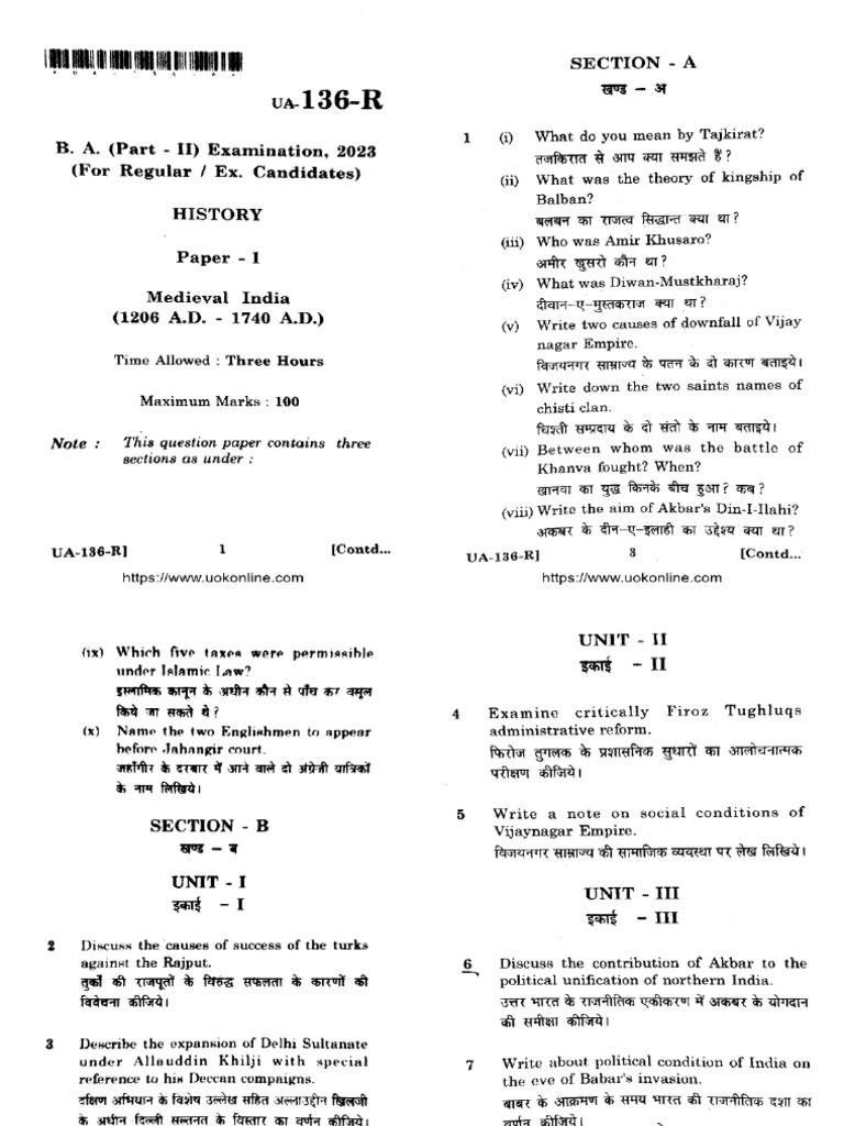 Ba Part 2 History Medieval India 1206 Ad 1740 Ad Ua 136 R 2023 | PDF