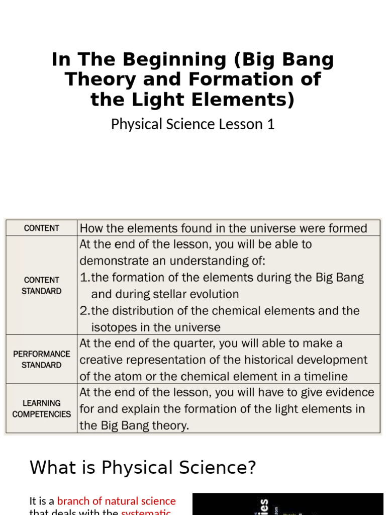 LESSON 1 - Bigbangtheoryandformationoflightelements | PDF | Big Bang ...