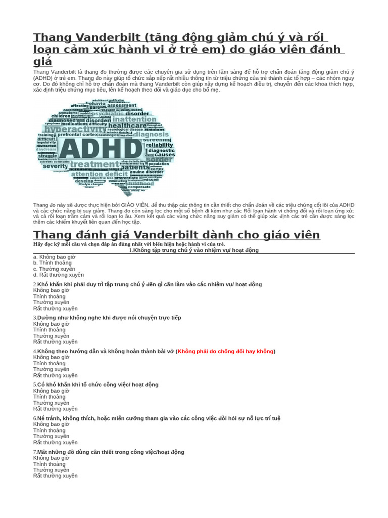 Thang Vanderbilt Đánh Giá ADHD | PDF
