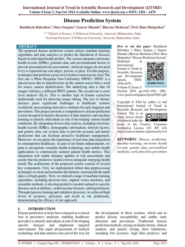 Disease Prediction System | PDF | Machine Learning | Electronic Health ...