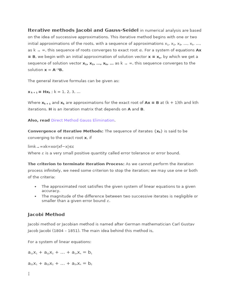 Jacobi Method L10 Pdf Mathematics Of Computing Mathematical Concepts
