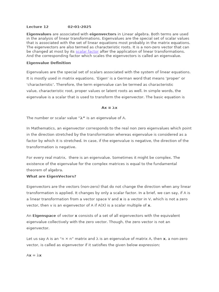 Eigen Value and Eigen Vector (L12) | PDF | Eigenvalues And Eigenvectors | Matrix (Mathematics)