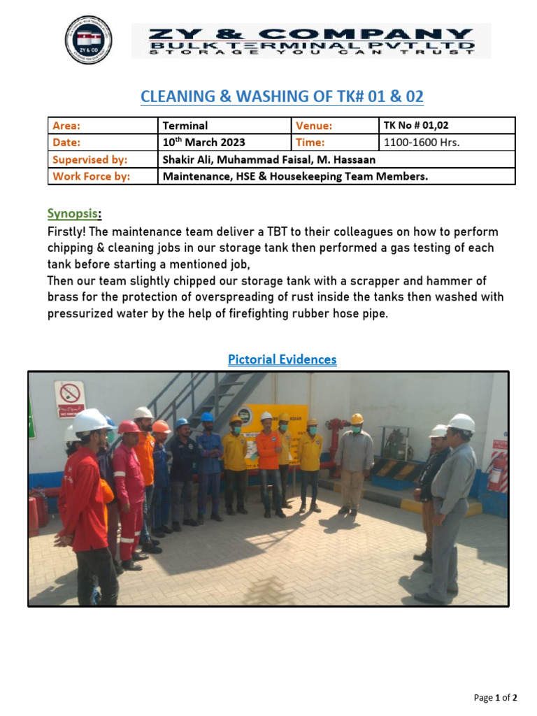 Cleaning & Washing of TK # 01, 02 | PDF