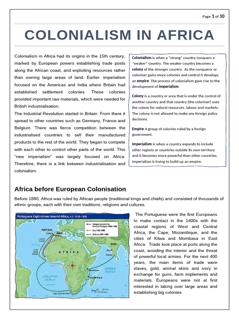 Colonialism in Africa Student Notes | PDF | Colonialism | Imperialism