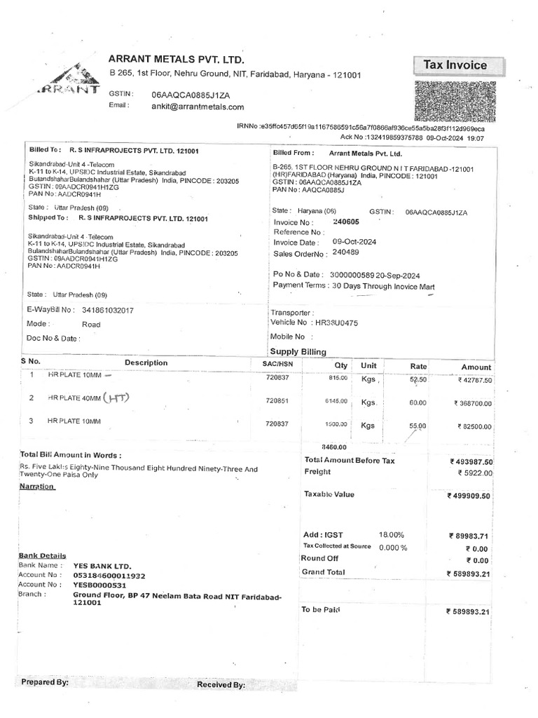 Arrant metal invoice_240605 | PDF