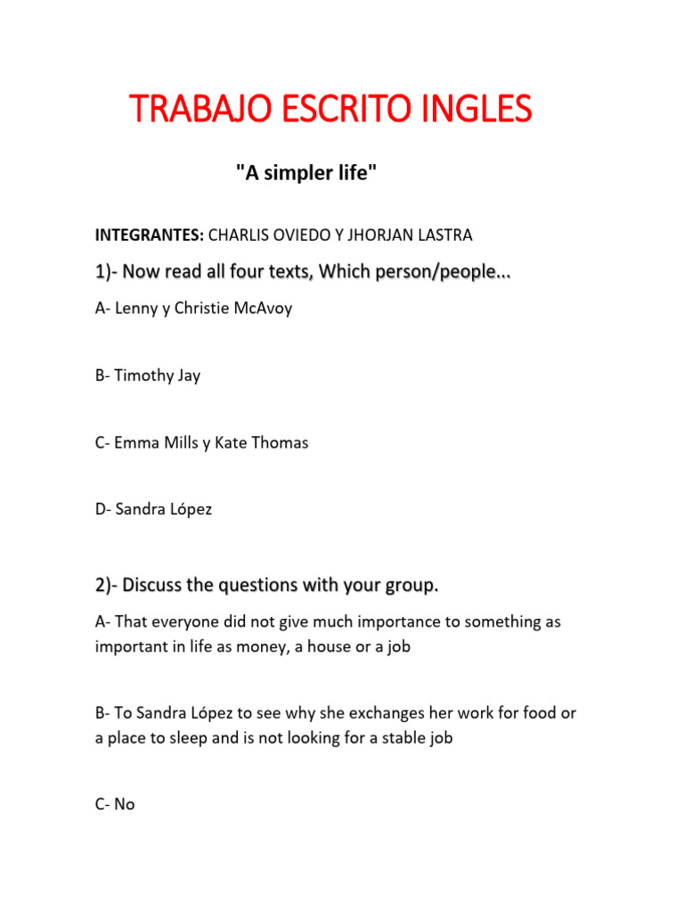 Trabajo Escrito Ingles | PDF