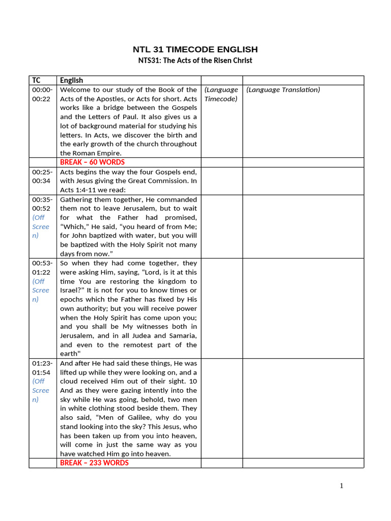 NTL 31 TC Script - ENGLISH | PDF | Acts Of The Apostles | Jesus