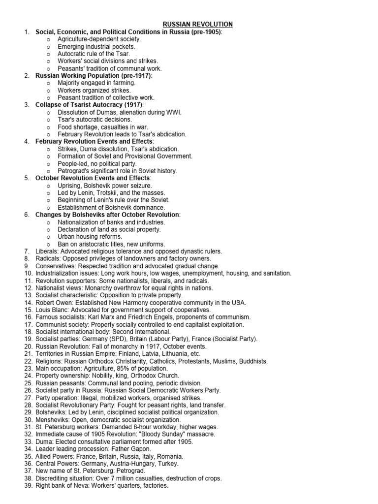 Key Points Russian Revolution | PDF | Russian Revolution | Russian Empire