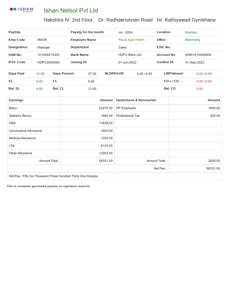 Payslip 06438 May - 2024 | PDF