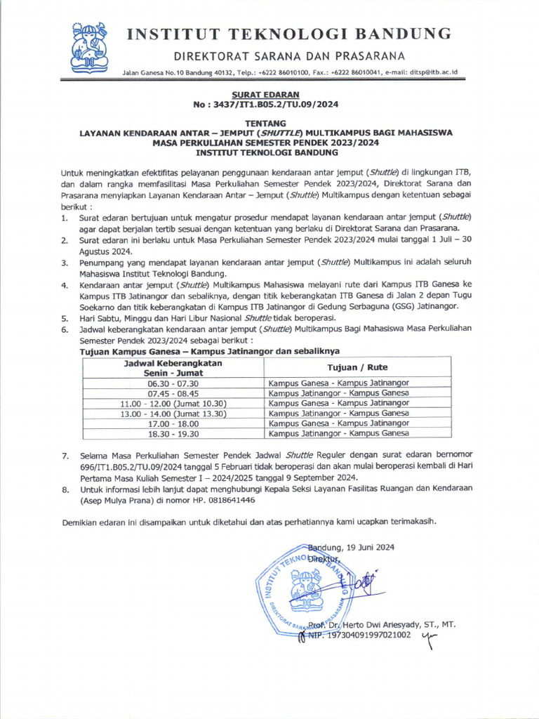 3437 Surat Edaran Tentang Layanan Kendaraan Antar - Jemput (Shuttle ...