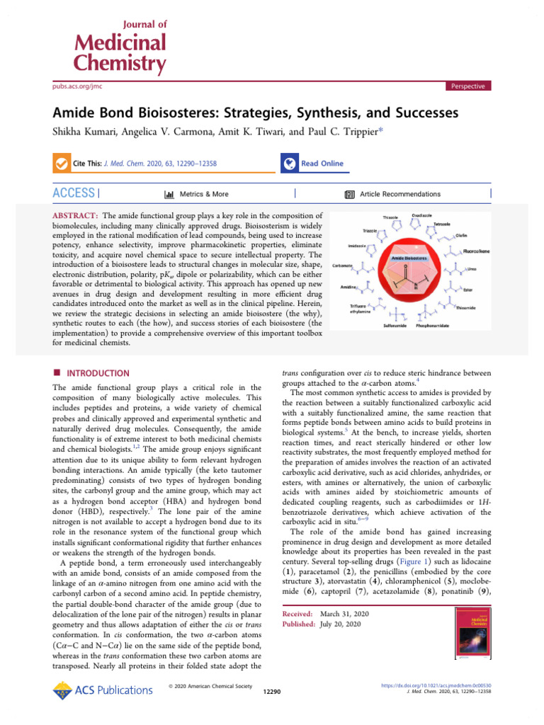 Kumari Et Al 2020 Amide Bond Bioisosteres Strategies Synthesis and ...