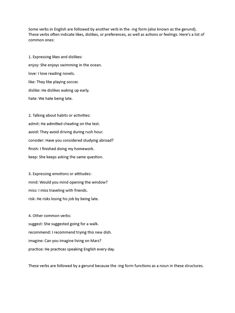 Verbs followed by ing | PDF