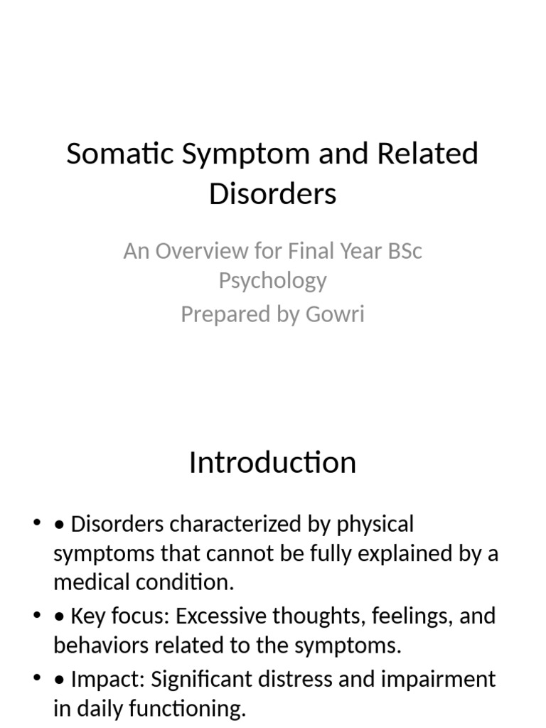 Somatic Symptom Disorders Presentation | PDF | Mental Disorder | Anxiety