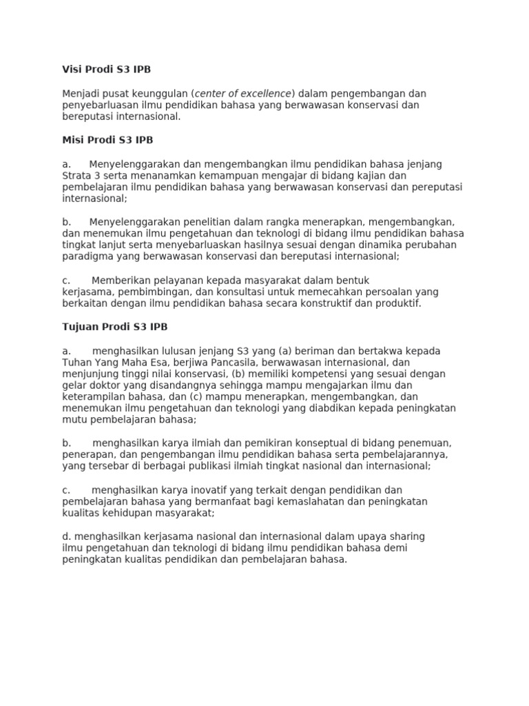 Visi misi tujuan Prodi S3 IPB | PDF