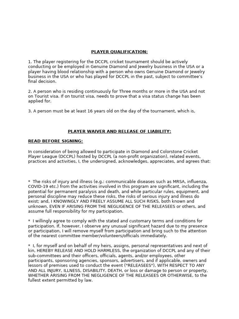 DCCPL Waiver Form | PDF | Legal Liability | Indemnity