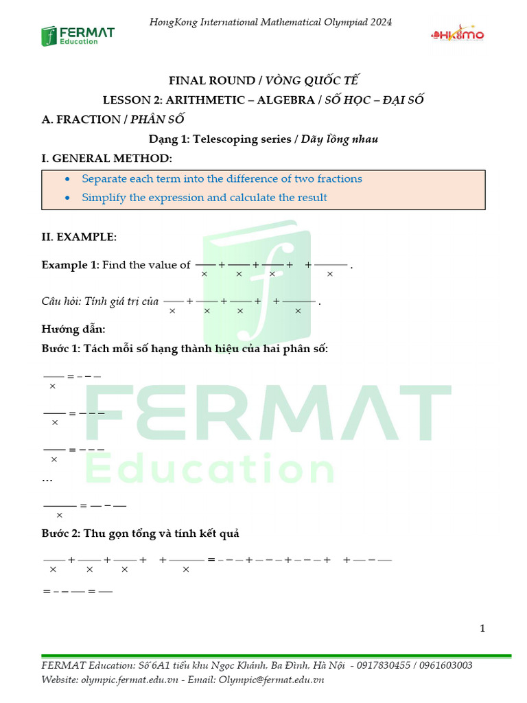 Math Olympiad: Algebra & Fractions | PDF | Equations | Elementary ...