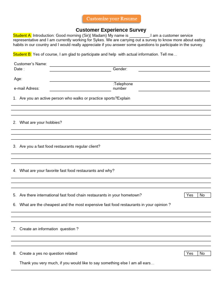 Customer Experience Survey | PDF