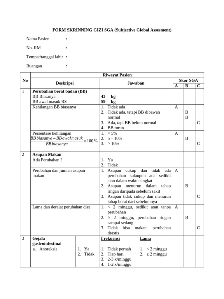 Form Skrinning Gizi Sga | PDF