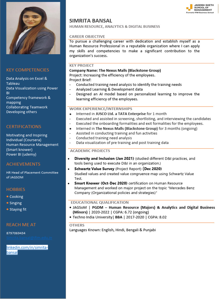 CV SIMRITA New Format Converted 1 Simrita Bansal | PDF | Human Resource Management | Analytics