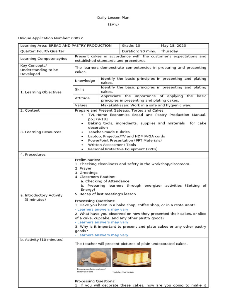 Daily Lesson Plan for Demo | PDF | Cakes | Cognition
