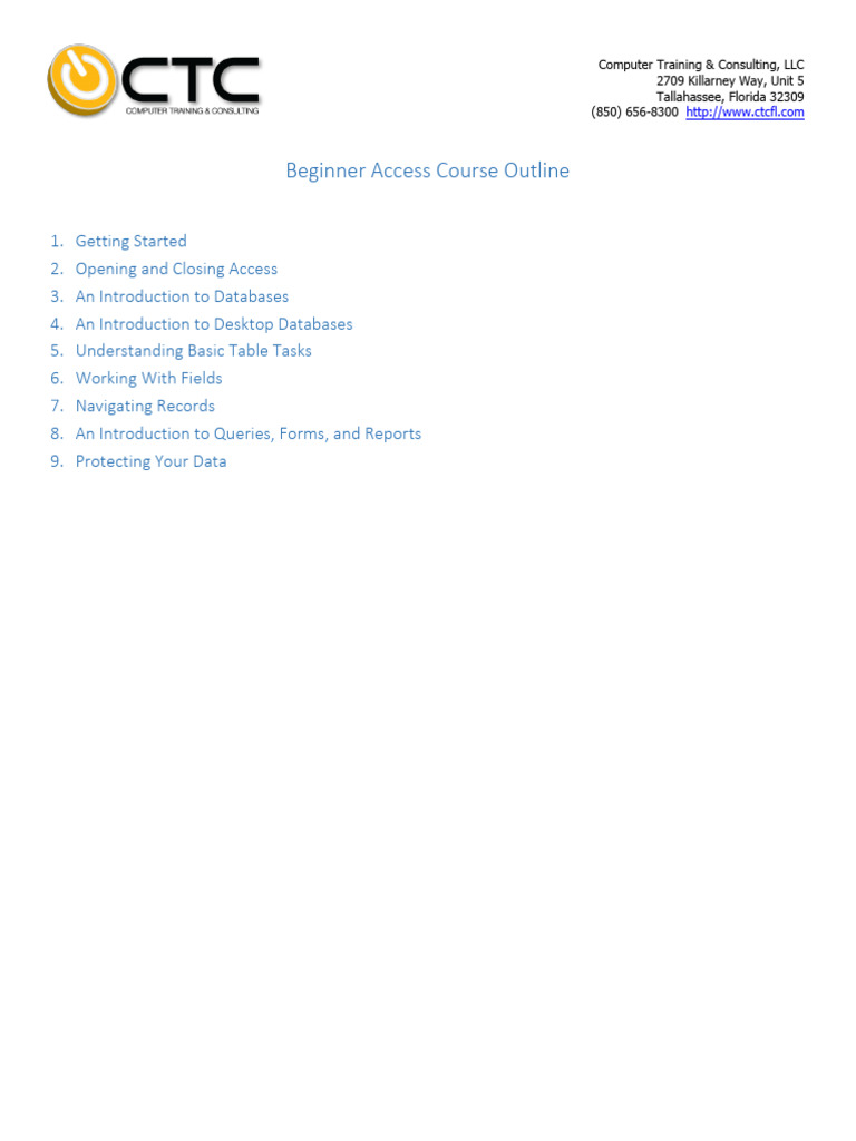 Beginner Access Course Outline | PDF