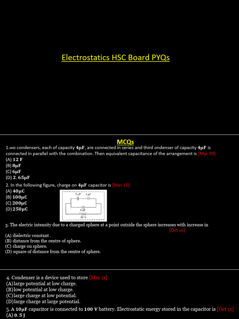 Electrostatics IMP PYQ | PDF | Capacitor | Capacitance