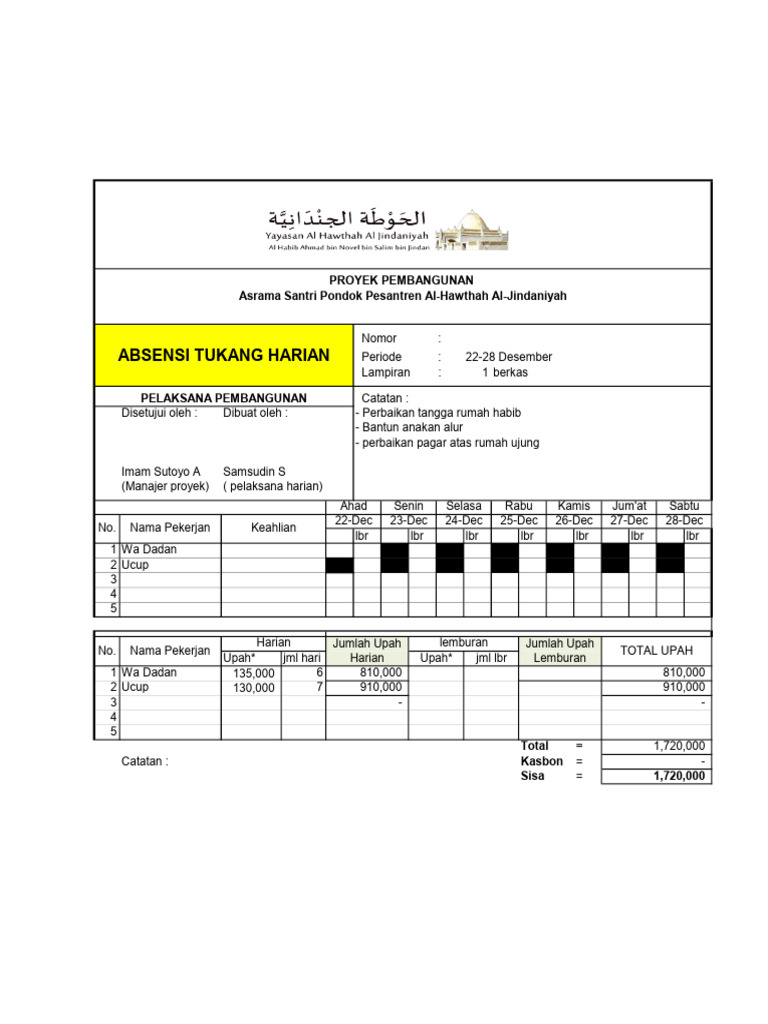 Contoh Absen Tukang Harian | PDF