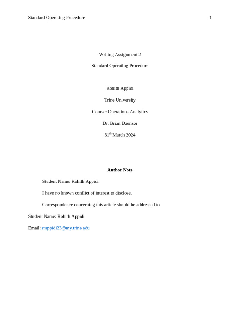 Standard Operating Procedure | PDF