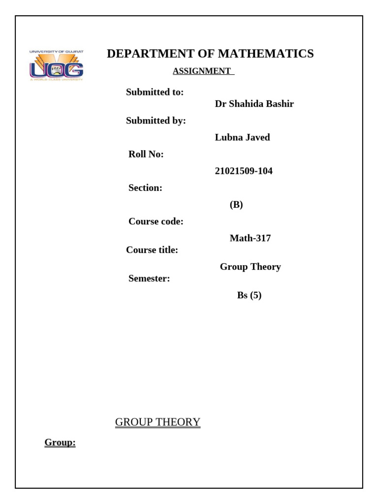 Department of Mathematics | PDF | Group (Mathematics) | Group Theory