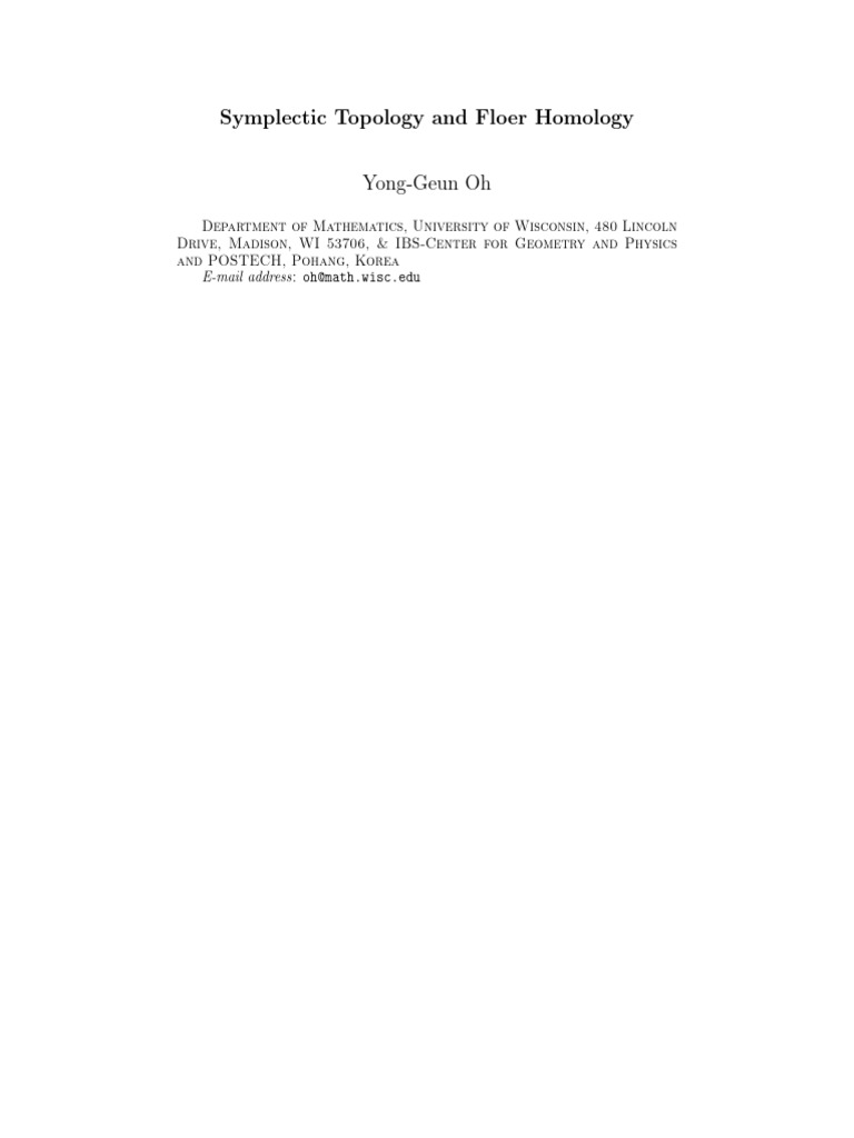 Symplectic Homology and Floer Homology (Oh) | PDF | Hamiltonian ...