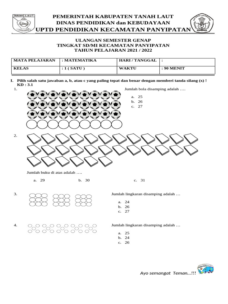 UAS MTK Kls 1 2022 | PDF