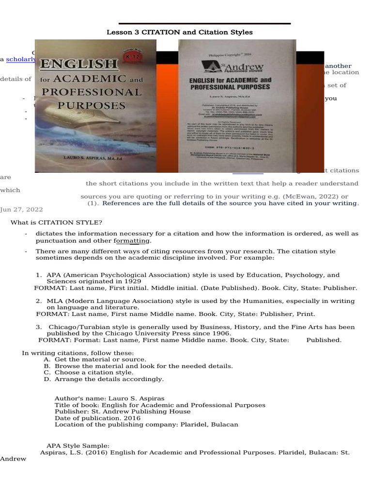 Understanding Citation Styles in Academia | PDF | Citation | Apa Style