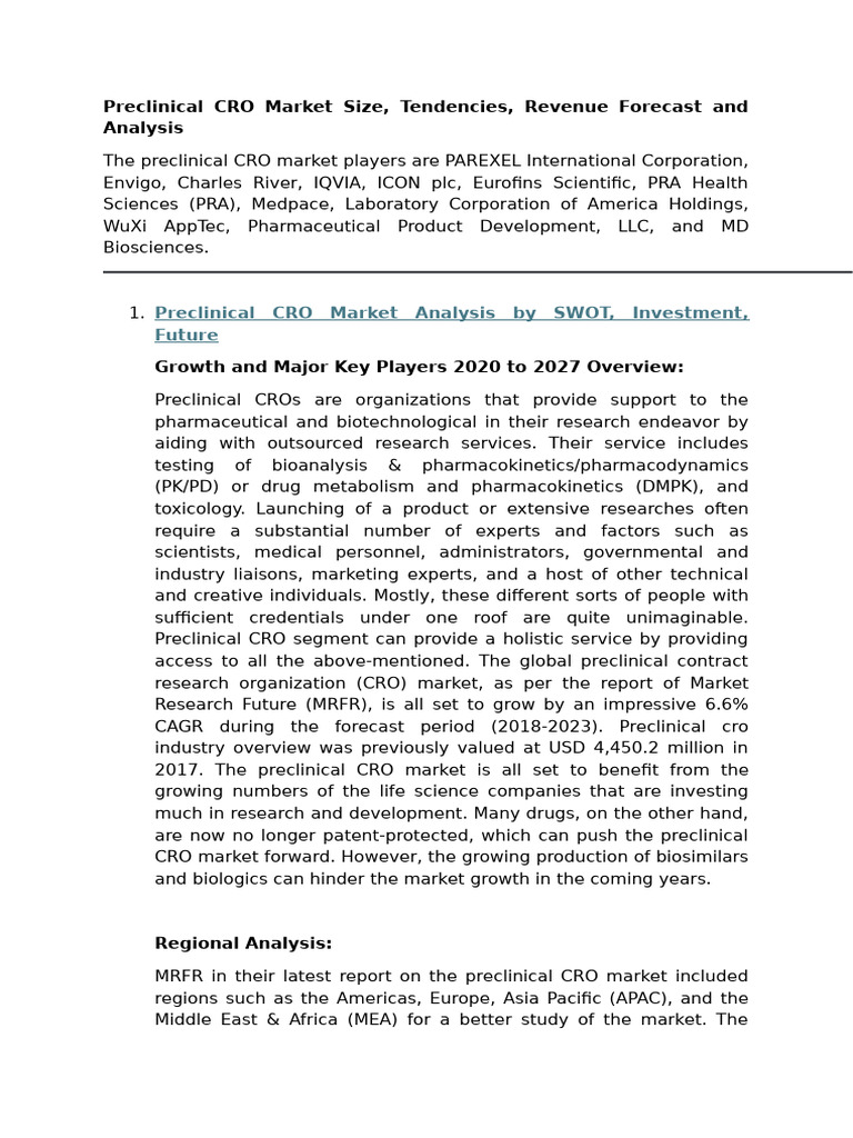 Preclinical CRO scenario | PDF | Clinical Trial | Toxicology