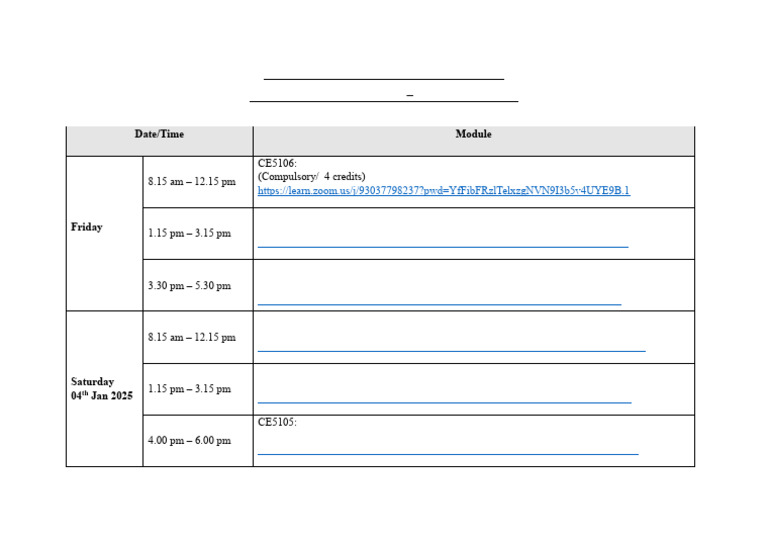 Semester 1 - Timetable Week 4 | PDF