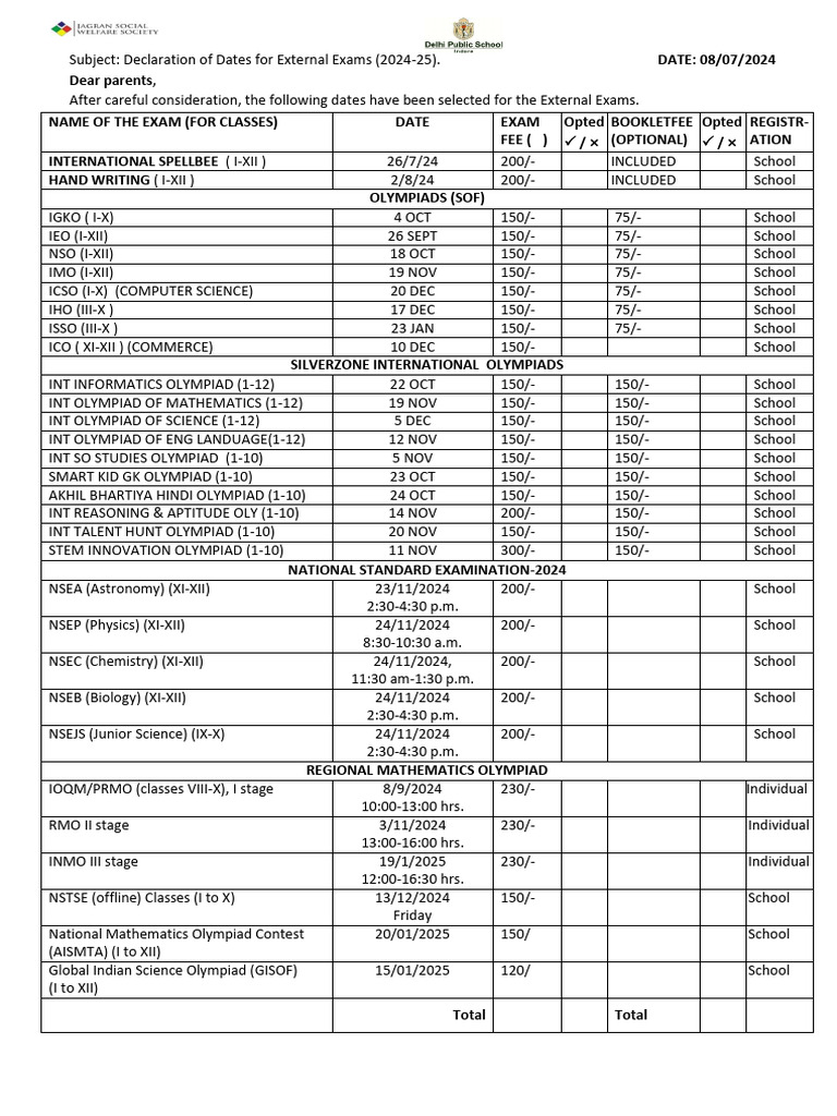 External Exam Dates 2024-25 Announcement | PDF | Science