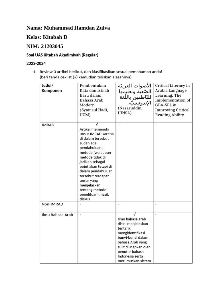 Muhammad Hamdan Zulva_Soal UAS Kitabah NON SUBMIT | PDF