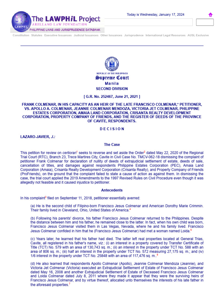 Colmenar v. Colmenar, G.R. No. 252467, 21 June 2021 | PDF | Cause Of ...