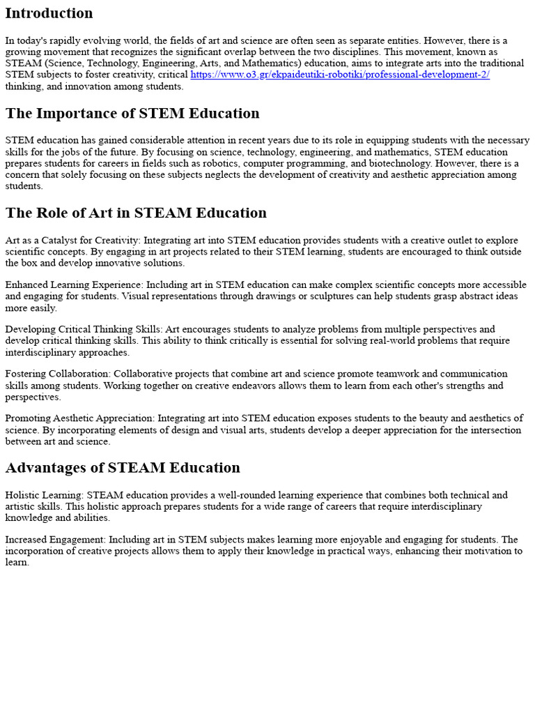 Integrating Art in STEM: Benefits of STEAM | PDF | Science, Technology ...