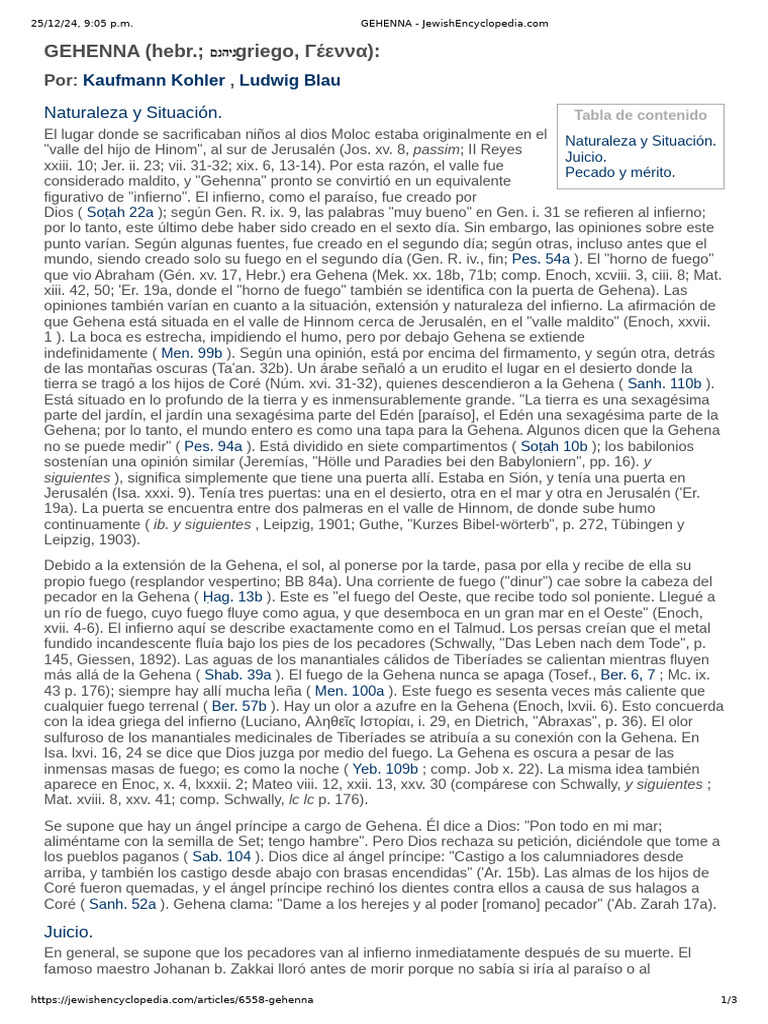 Gehenna: Orígenes y Creencias Judías | PDF | Infierno | Creencia religiosa y doctrina