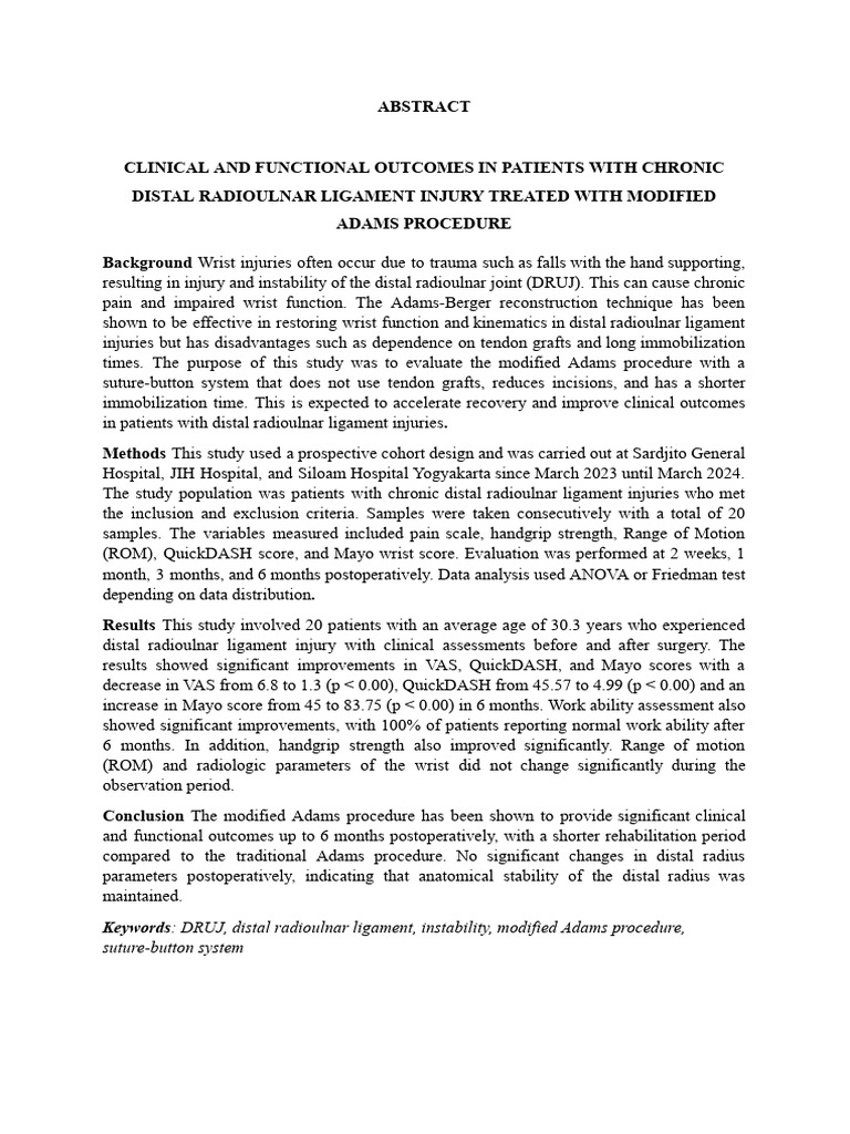 Clinical and Functional Outcomes in Patients With Chronic Distal ...