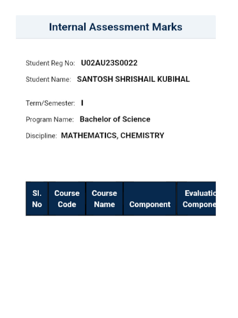 Student Internal Assessment Marks | PDF