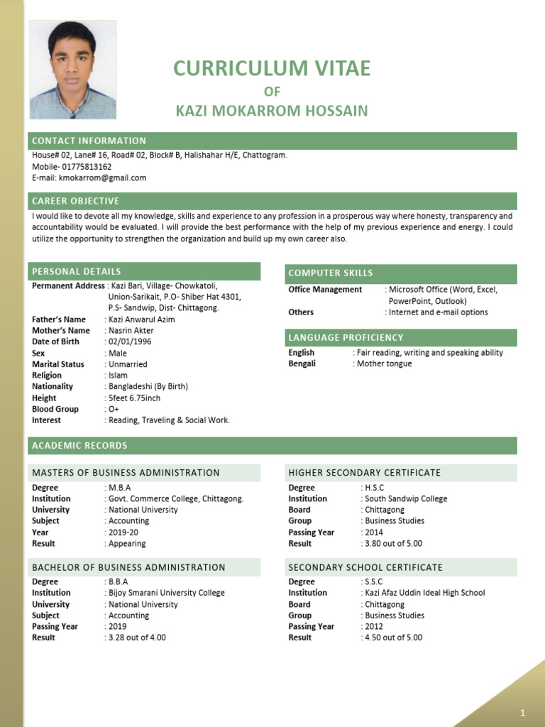 Curriculum Vitae Kazi Mokarram | PDF