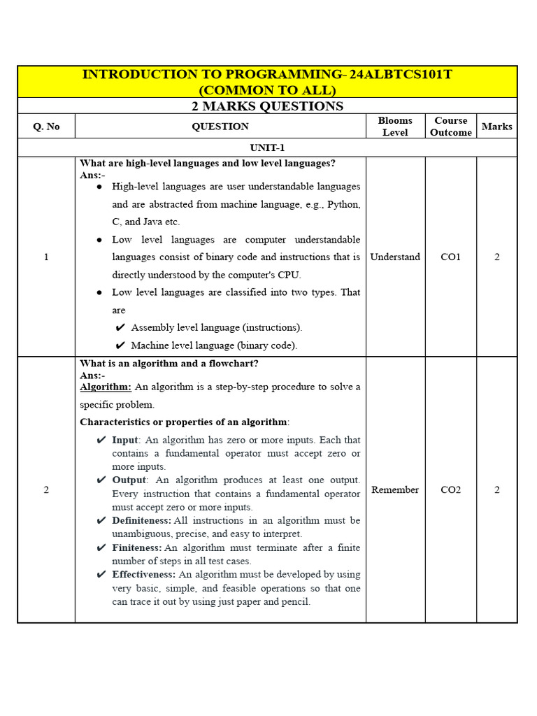IP QUESTION BANK WITH ANSWERS.docx | PDF | Pointer (Computer Programming) | Control Flow