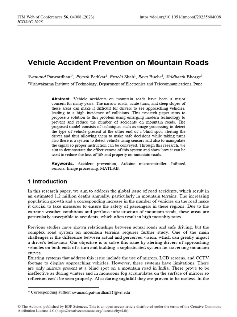 Vehicle Accidents Prevention On Mountain Roads | PDF | Arduino | Infrared
