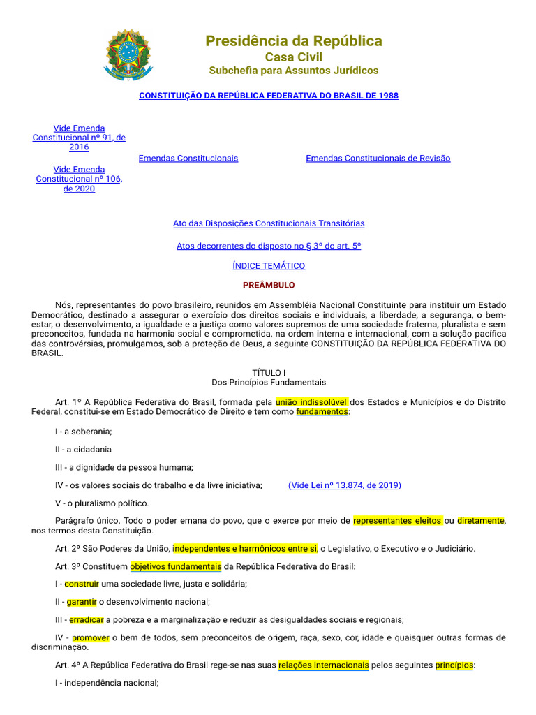 Constituição Brasileira de 1988: Princípios e Direitos | PDF ...