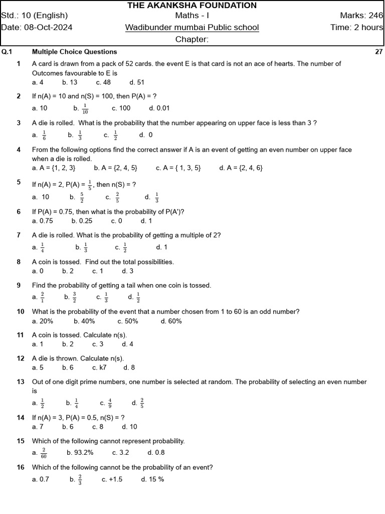 Probability Question Bank | PDF | Probability | Mathematical Concepts