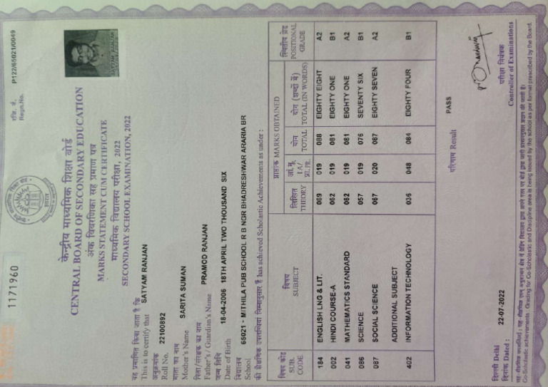 Class 10 Marksheet - Compressed | PDF