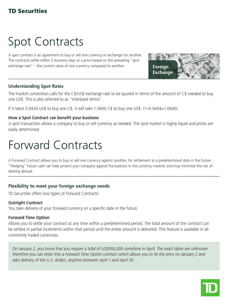 Spot and Forward Contracts | PDF | Foreign Exchange Market | Exchange Rate