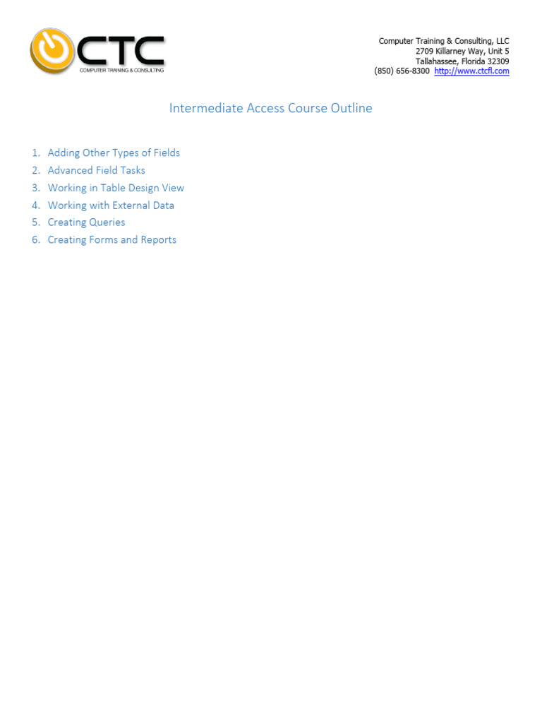 Intermediate-Access-Course-Outline | PDF